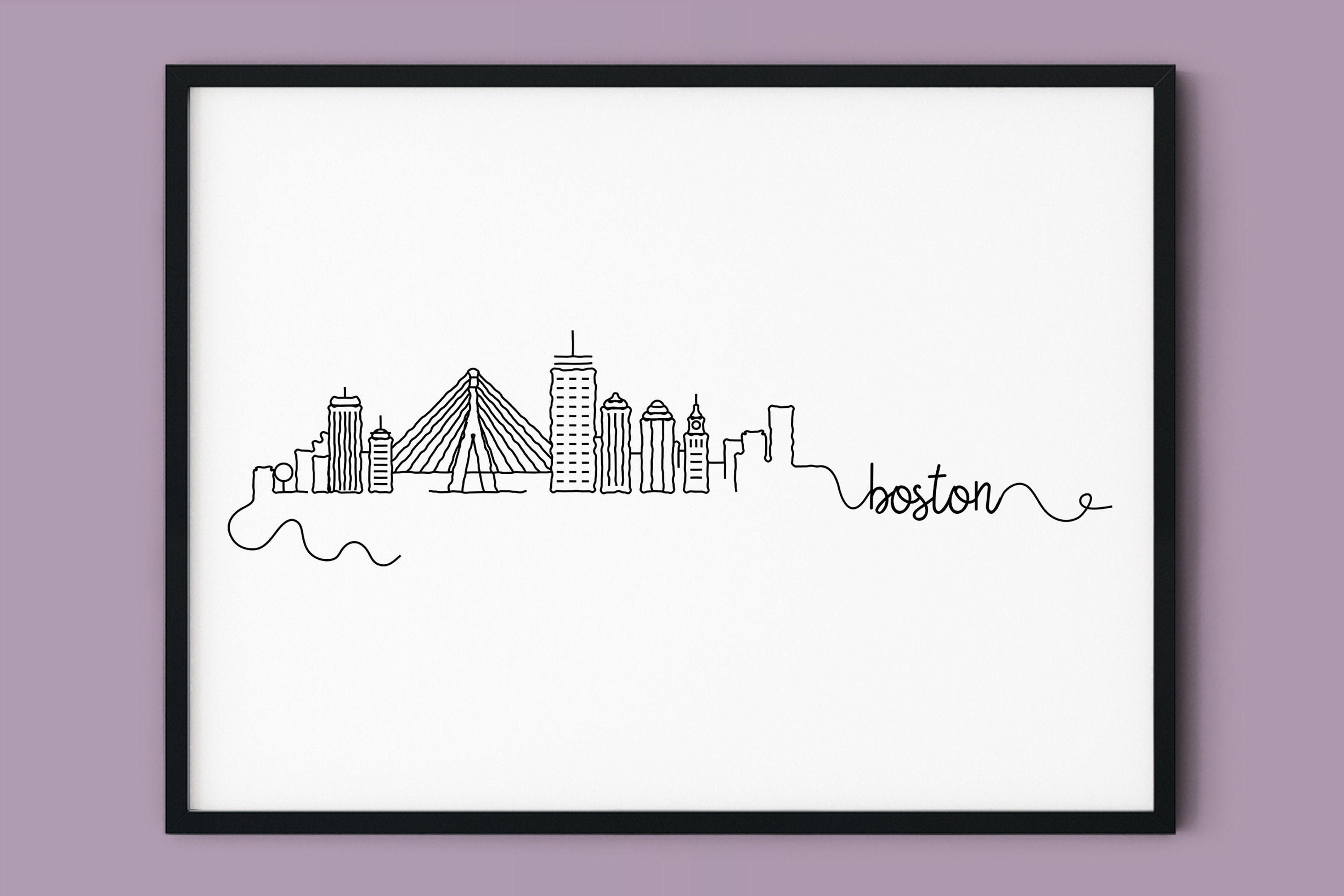 Boston Skyline Print, Massachusetts Printable Wall Decor, Boston Pen ...