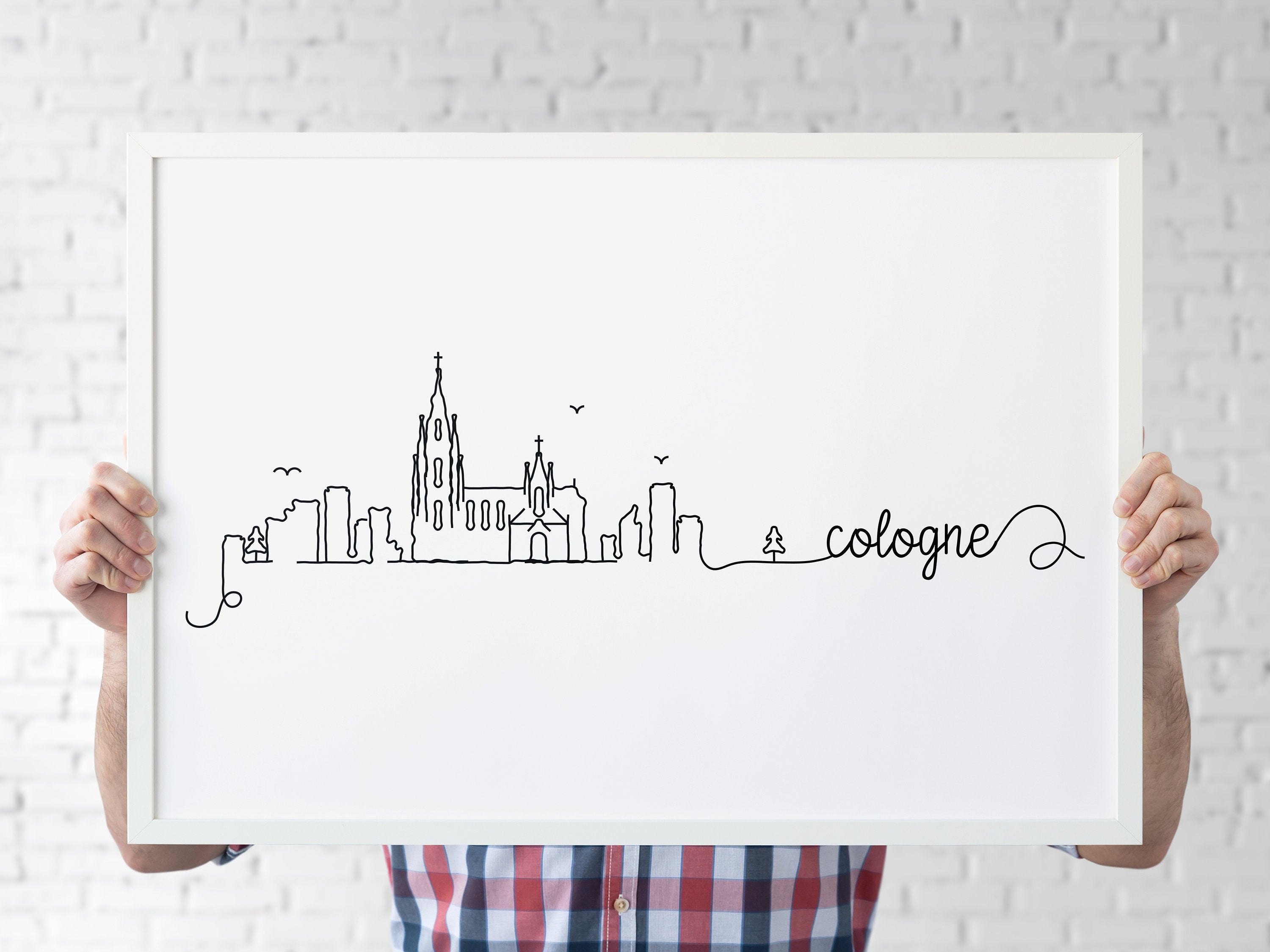 Cologne Skyline Print, Germany Printable Wall Decor, Köln Pen Line ...