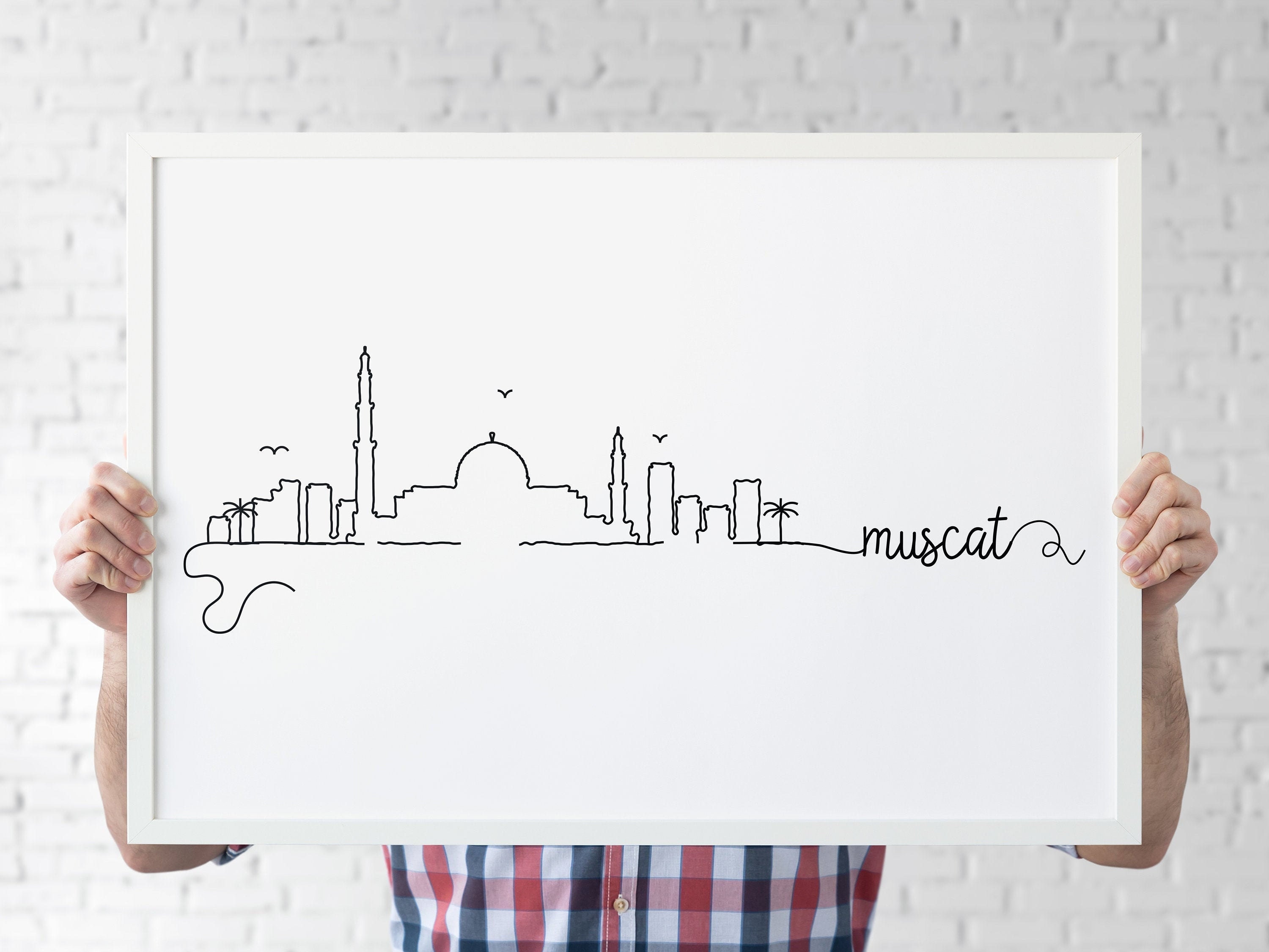 Muscat Skyline Print, Oman Printable Decor, Muscat Pen Line Print ...