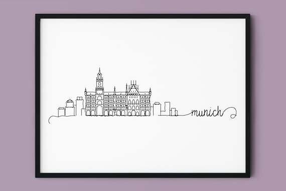 Munich Skyline Print Germany Printable Decor Munich Pen Line | Etsy