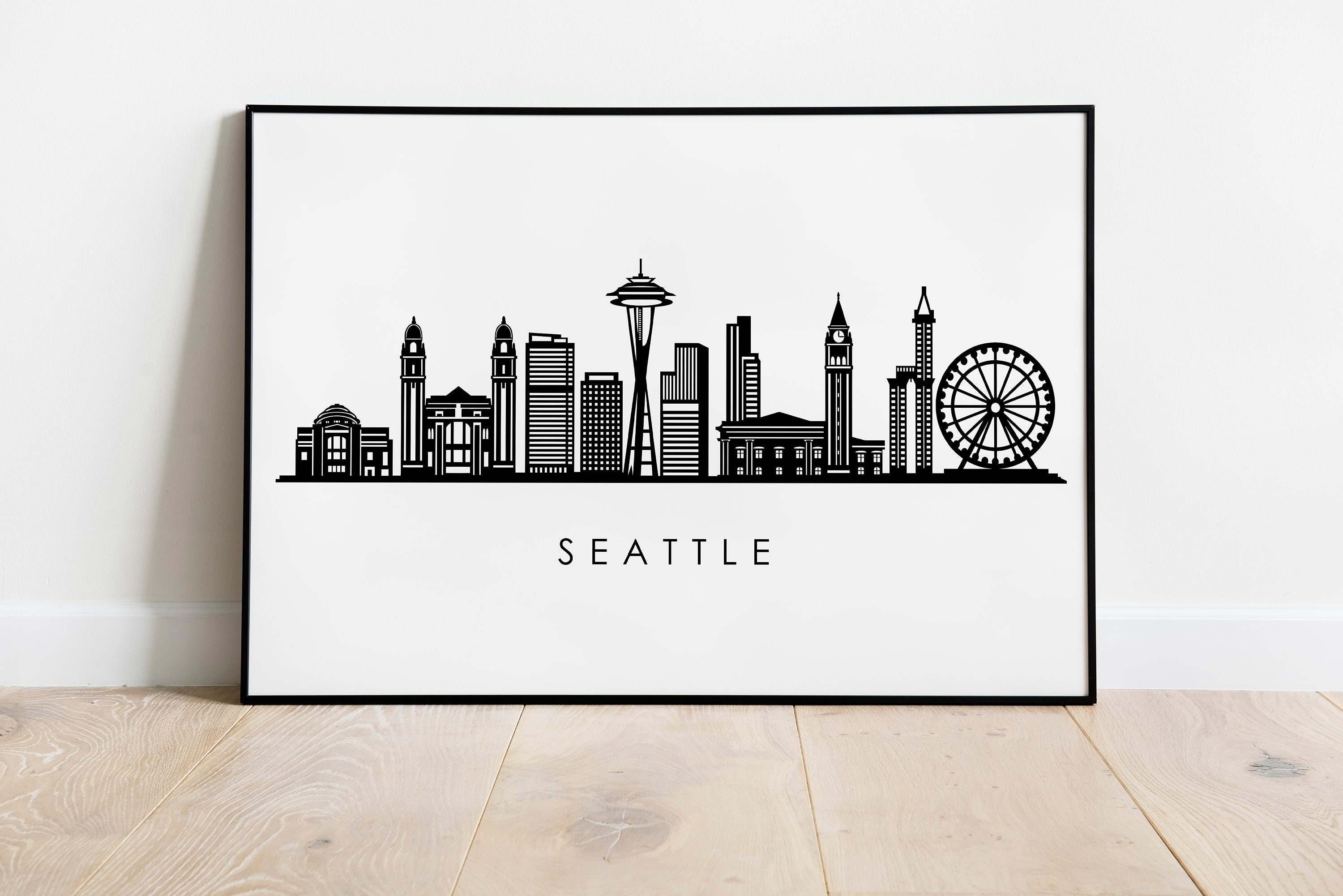 Seattle Skyline Print, Seattle Black White Wall Art, Washington ...