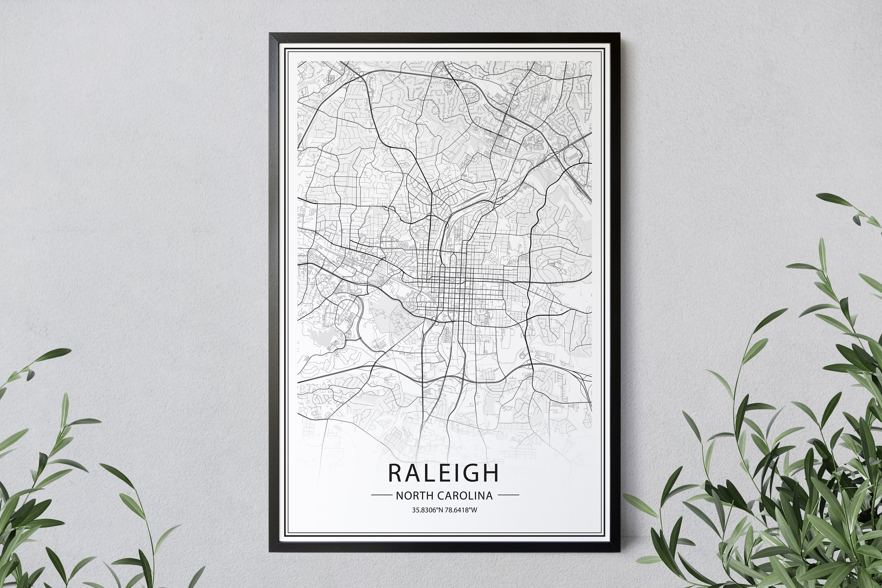 Raleigh Map Print, North Carolina Map Poster, Raleigh Street Map, North ...