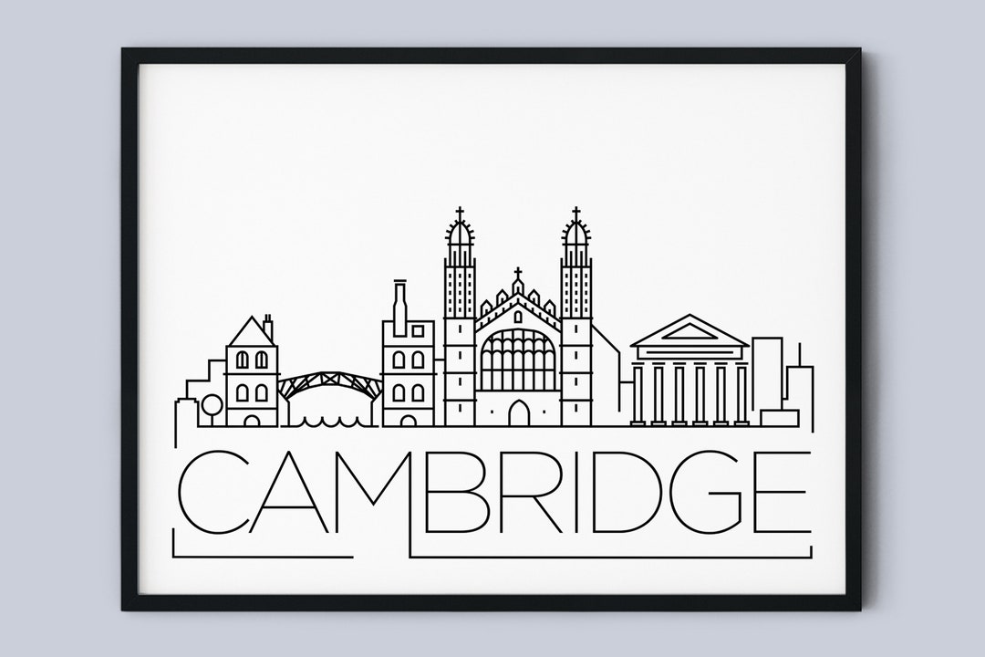 Cambridge Skyline Print, Cambridge Black White Wall Art, England ...