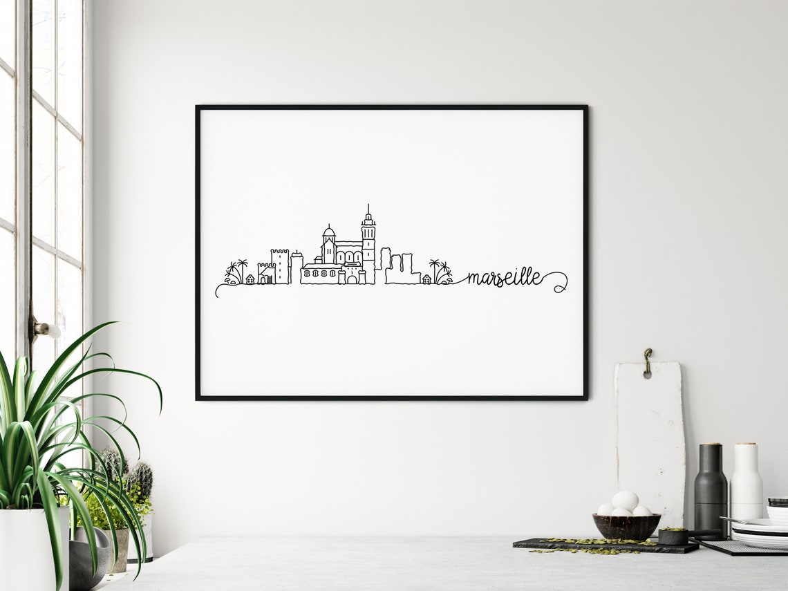 Marseille Skyline Print, France Printable Decor, Marseille Pen Line ...