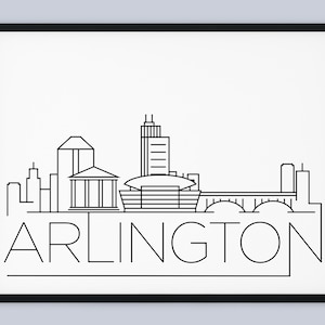 Arlington Skyline Print, Arlington Black White Wall Art, Texas ...