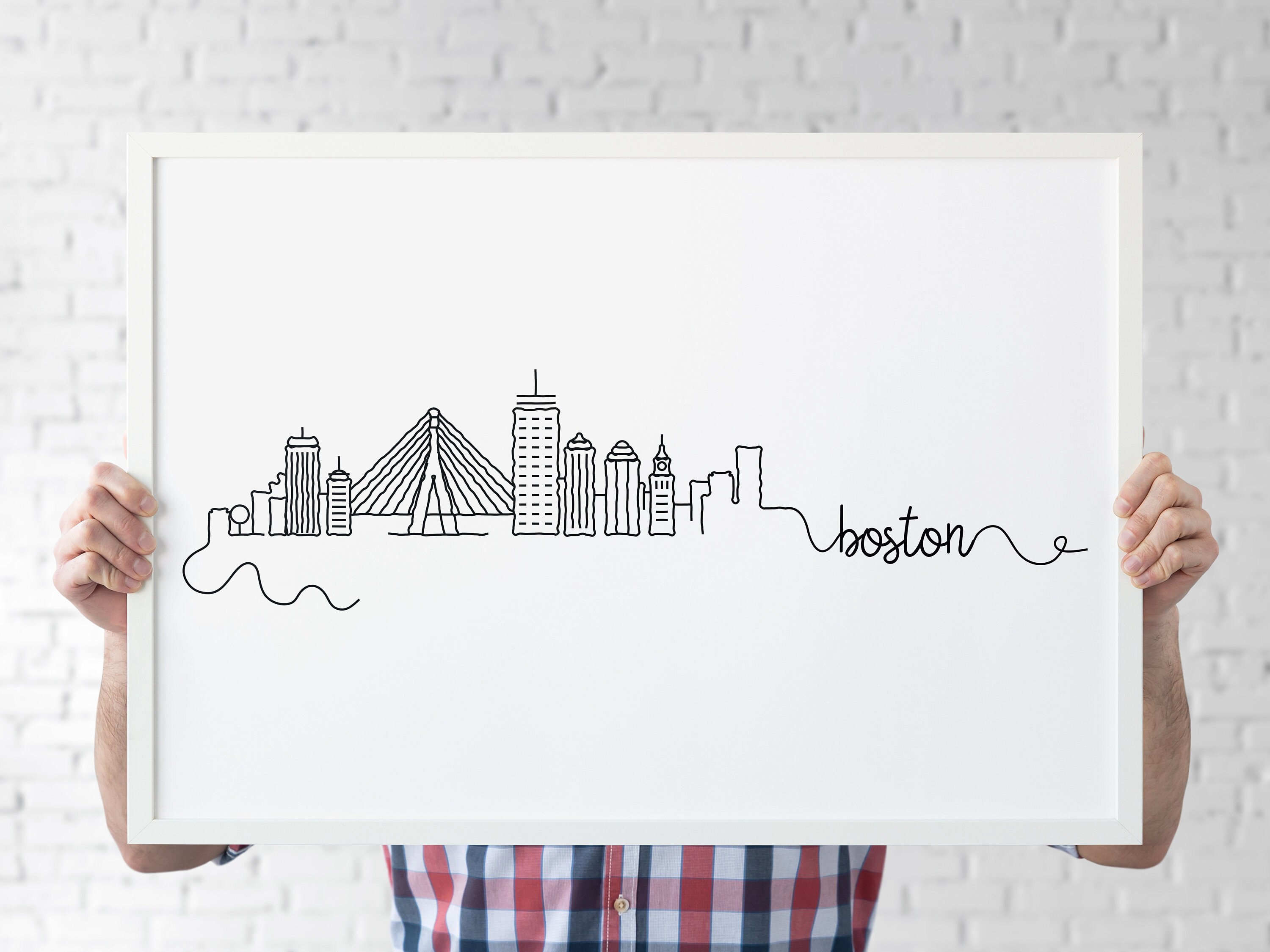 Boston Skyline Print, Massachusetts Printable Wall Decor, Boston Pen ...