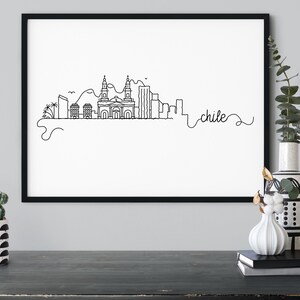 Chile Skyline Print, Chile Printable Wall Decor, Chile Pen Line Print ...