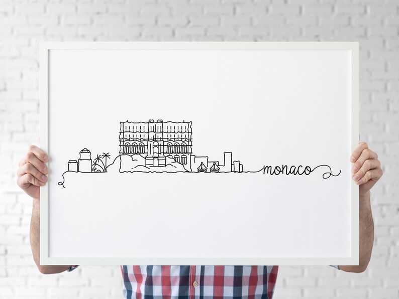 Monaco Skyline Print, Monaco Printable Decor, Monaco Pen Line Print ...