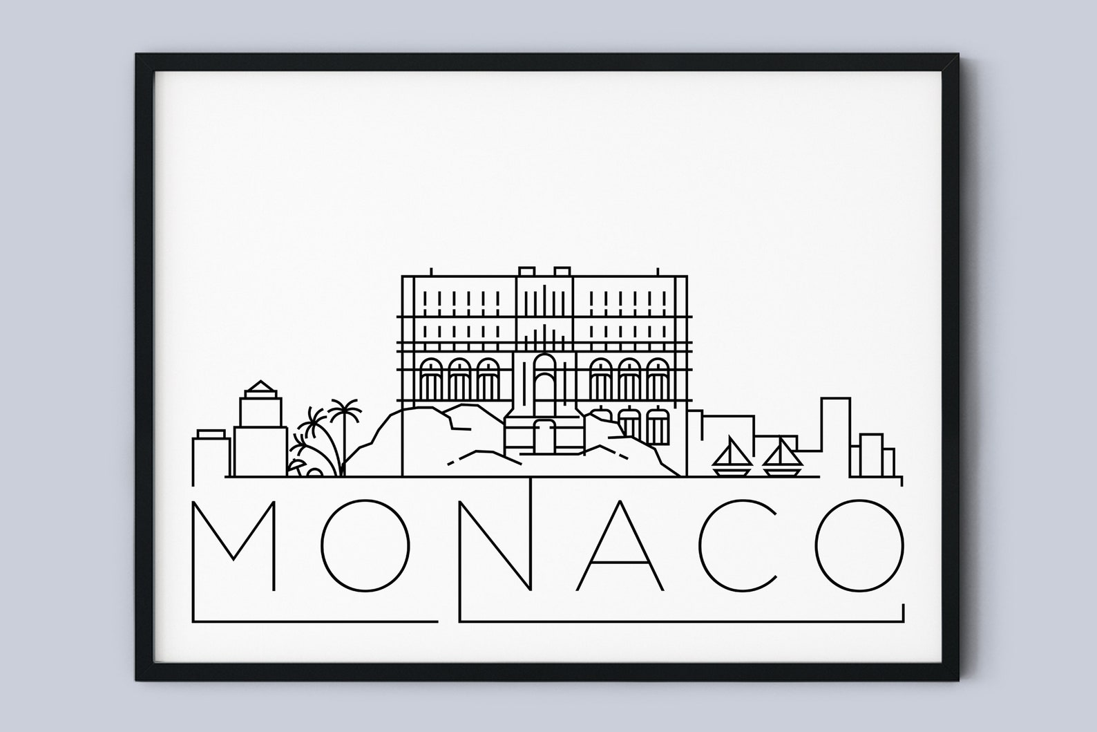 Monaco Skyline Print, Monaco Printable, Monaco Landmark Poster, Monaco ...
