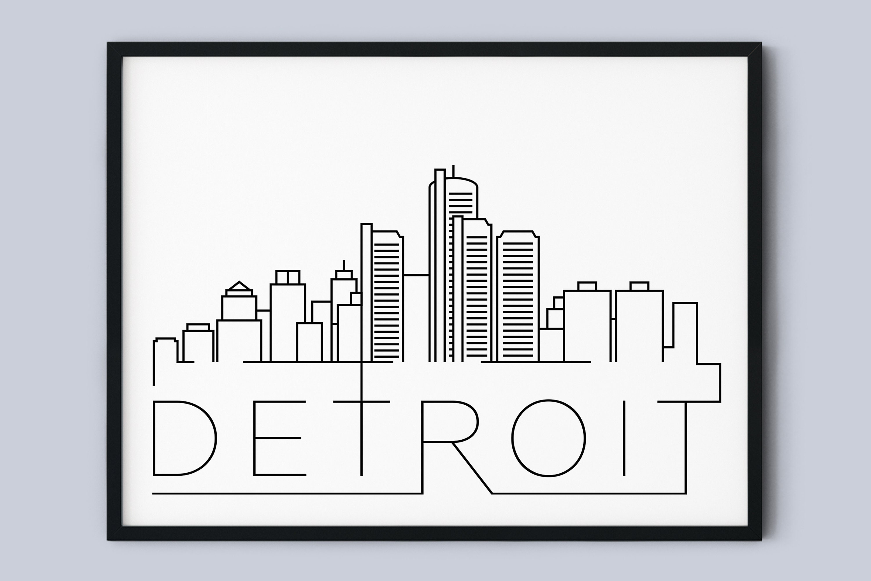 Detroit Skyline Print, Michigan Printable, Detroit Poster, Detroit City ...