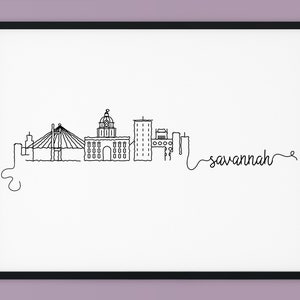 Savannah Skyline Pen Line Art Print: Georgia Landmark Silhouette ...