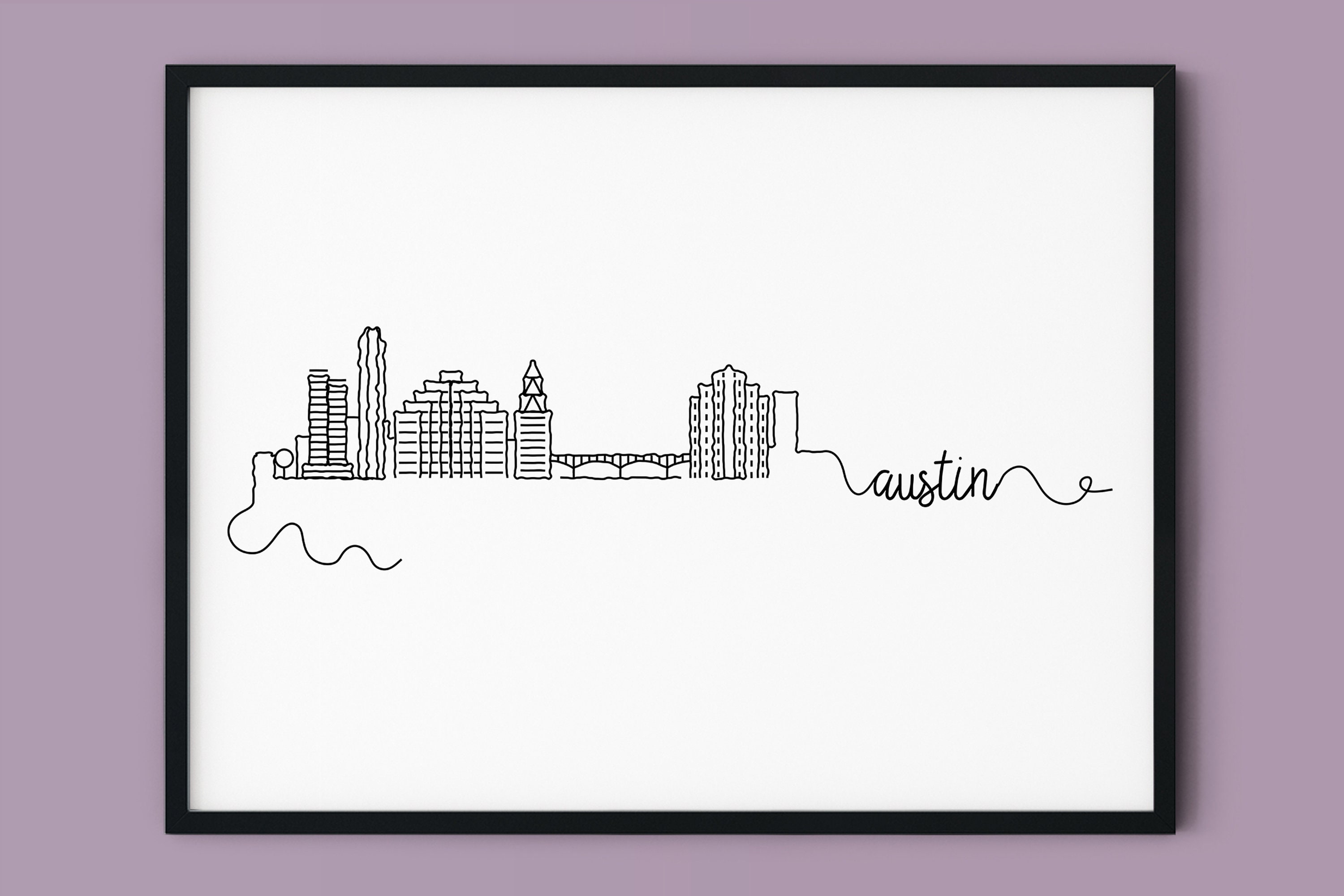 Austin Skyline Print, Texas Printable Wall Decor, U.S. States Pen Line ...