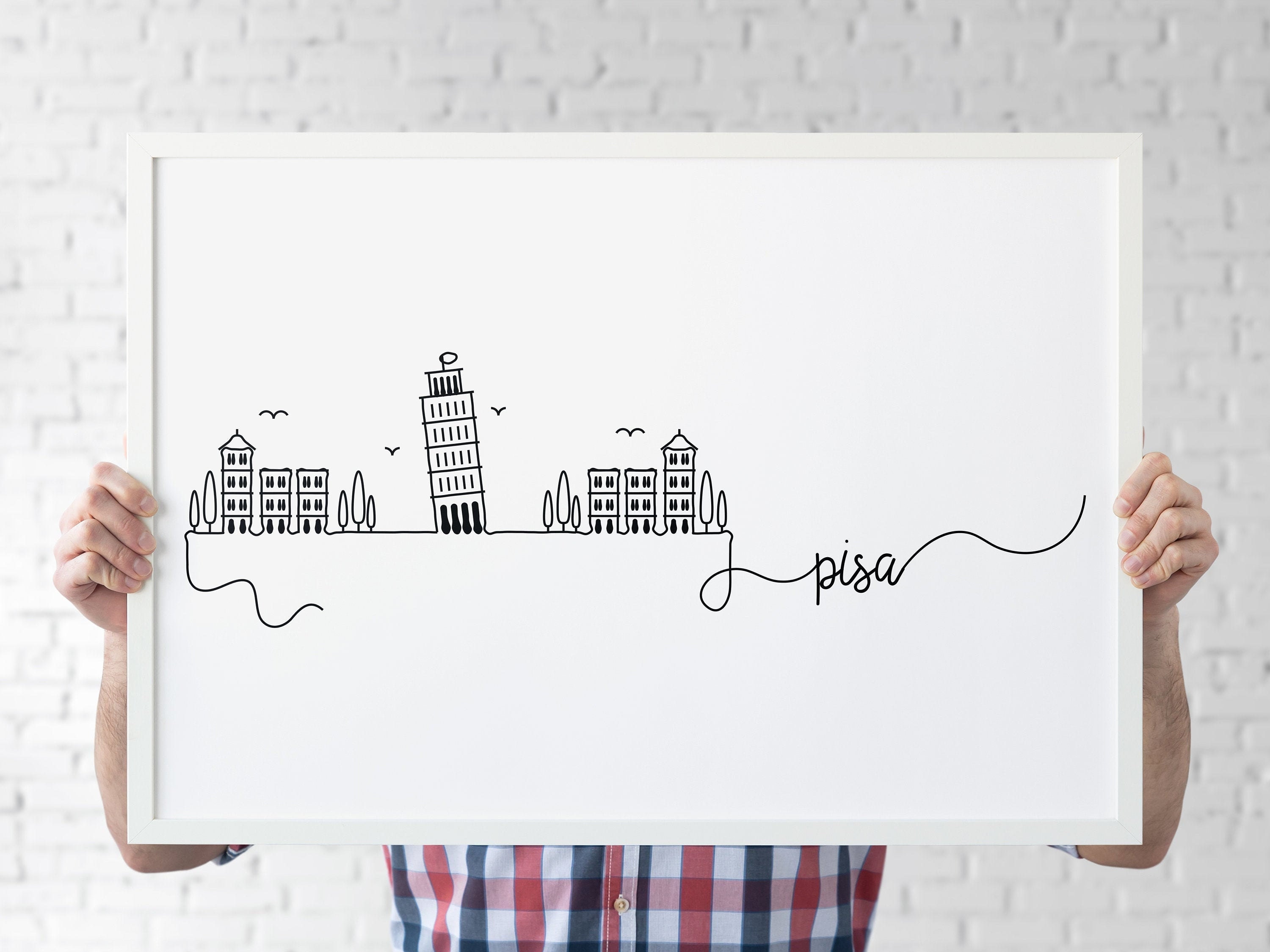 Pisa Skyline Print, Italy Printable Decor, Pisa Pen Line Print ...