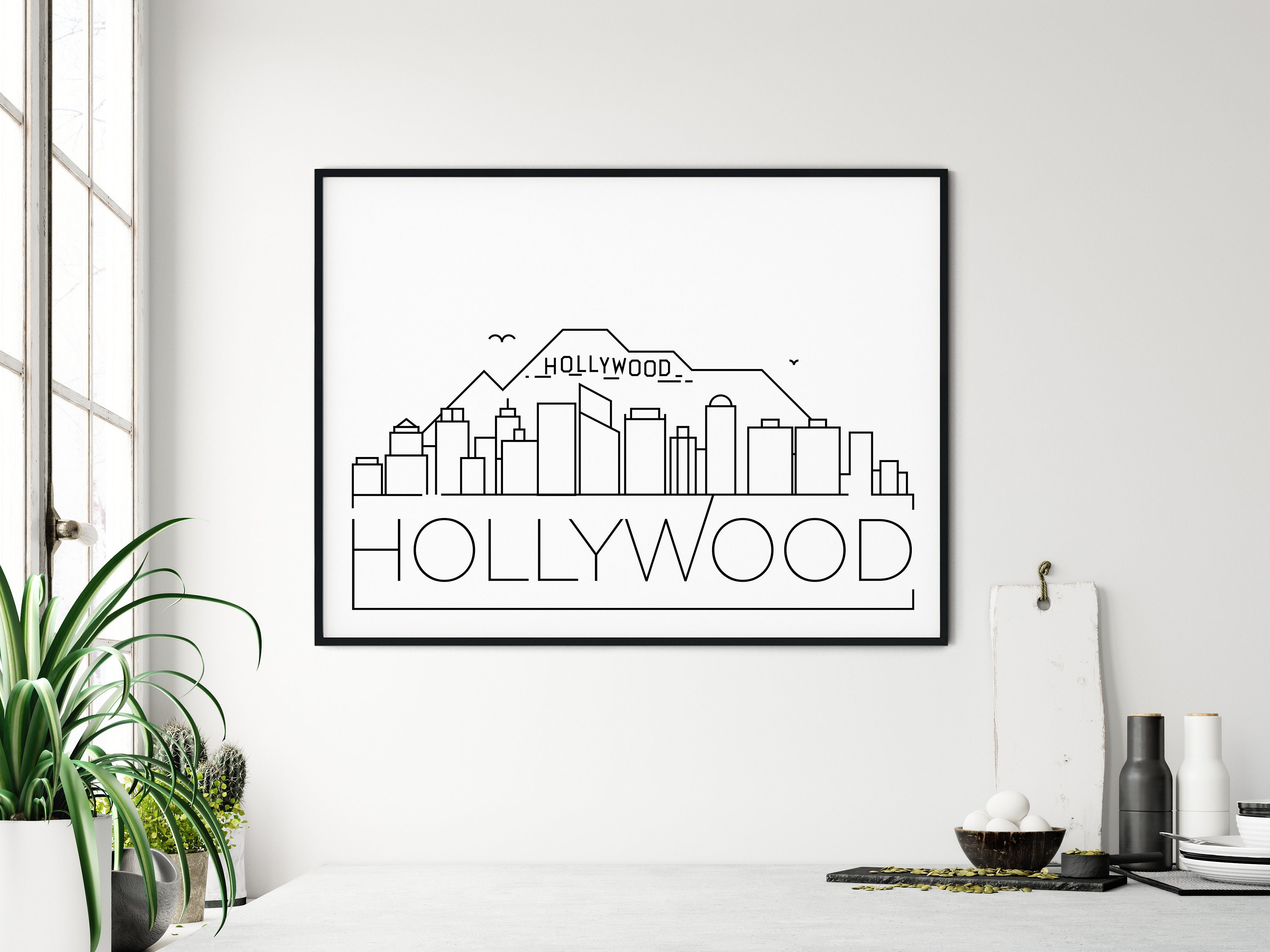 Hollywood Skyline Print, Los Angeles Printable, Hollywood Poster ...
