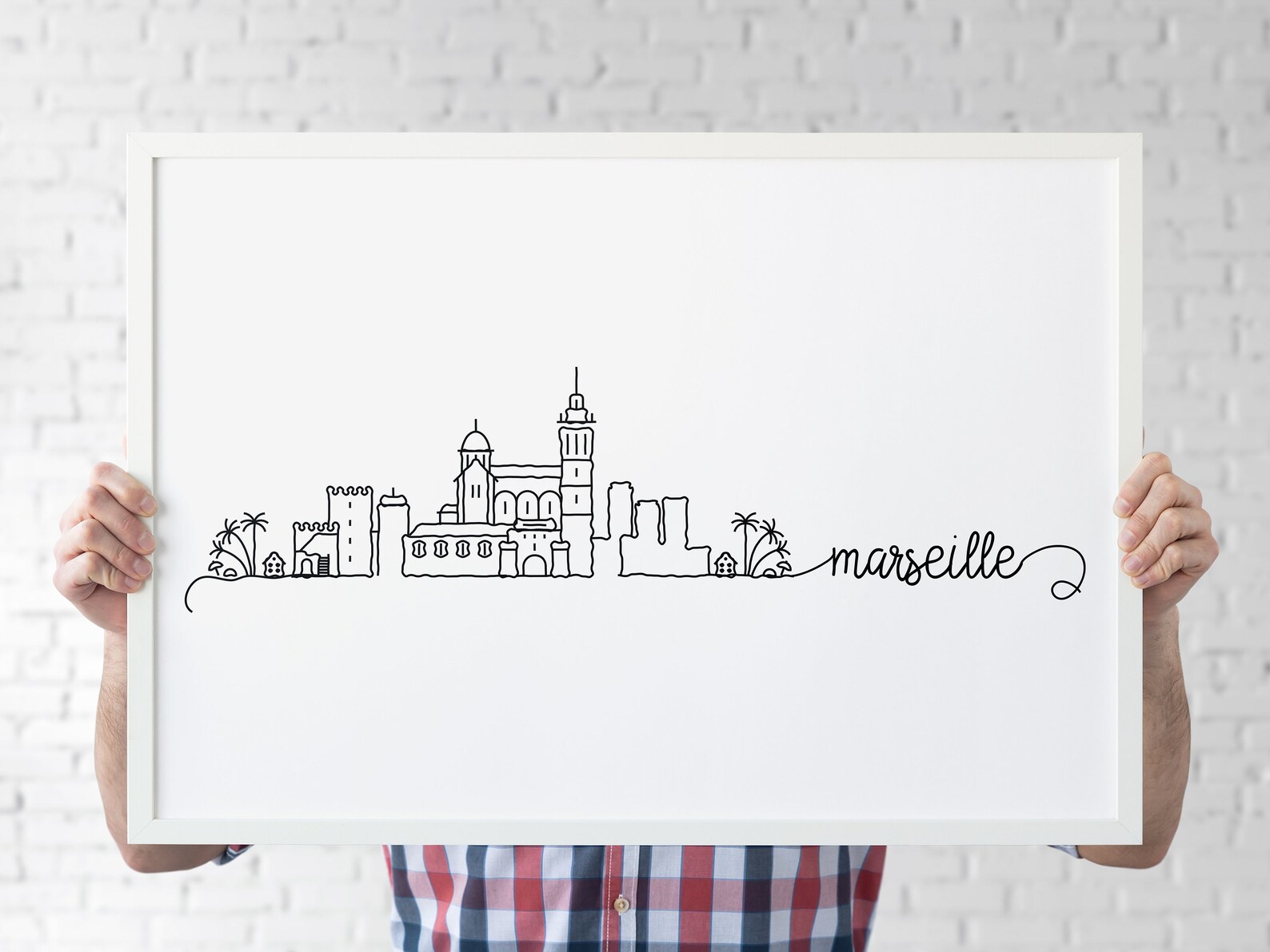 Marseille Skyline Print, France Printable Decor, Marseille Pen Line ...