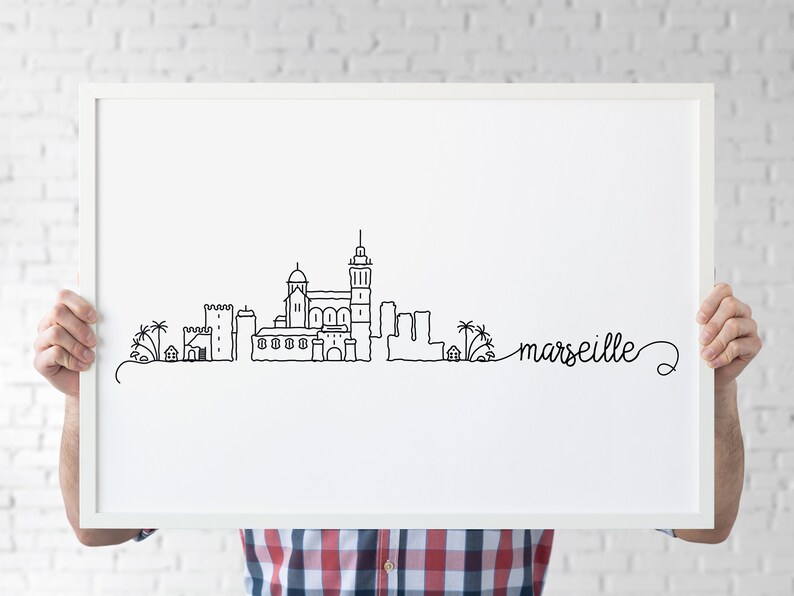 Marseille Skyline Print, France Printable Decor, Marseille Pen Line ...