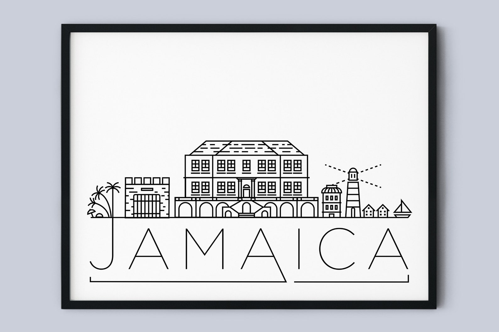 Jamaica Skyline Print, Kingston Printable, Jamaica Landmark Poster ...