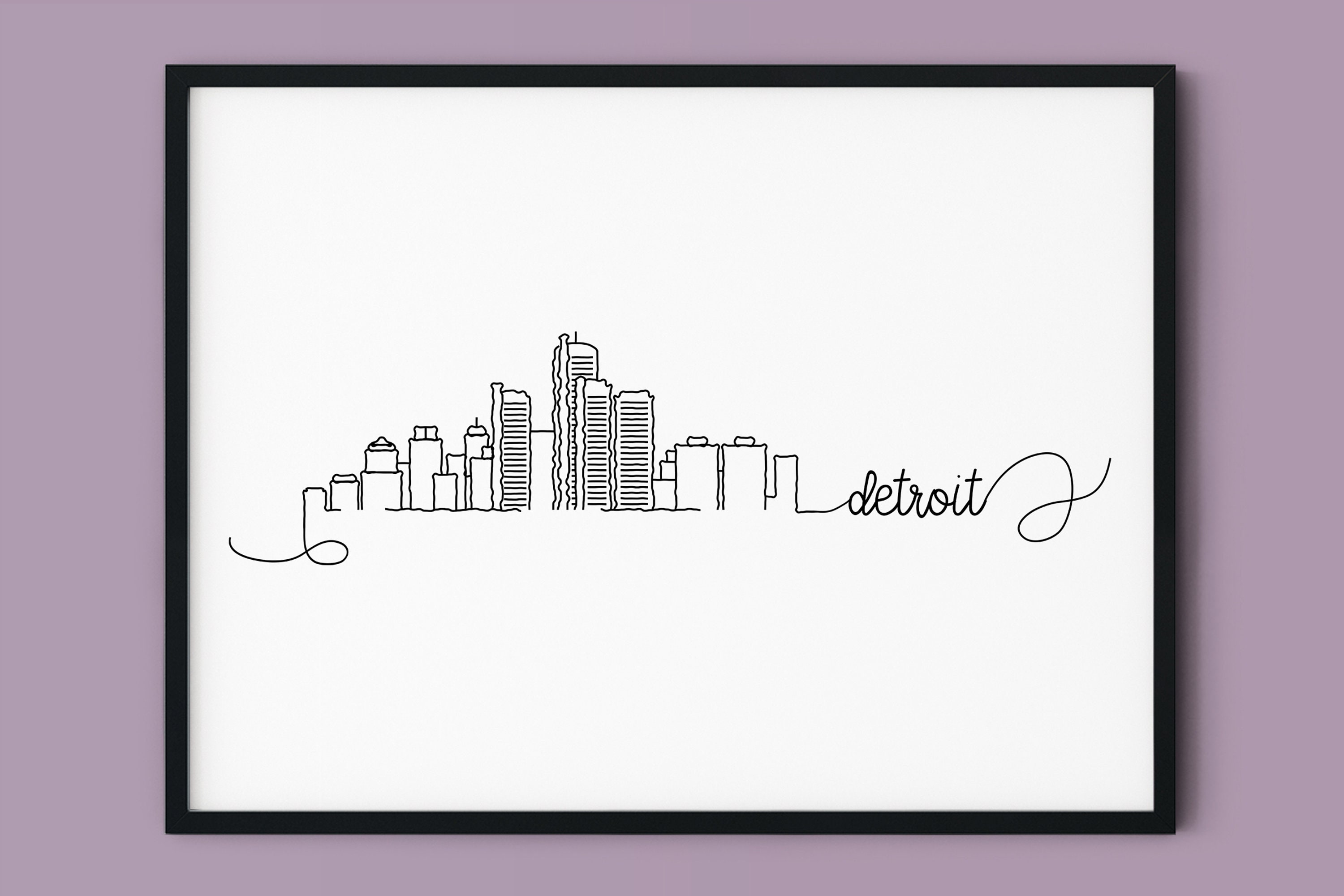 Detroit Skyline Line Art Print: Michigan Landmark Silhouette (instant ...