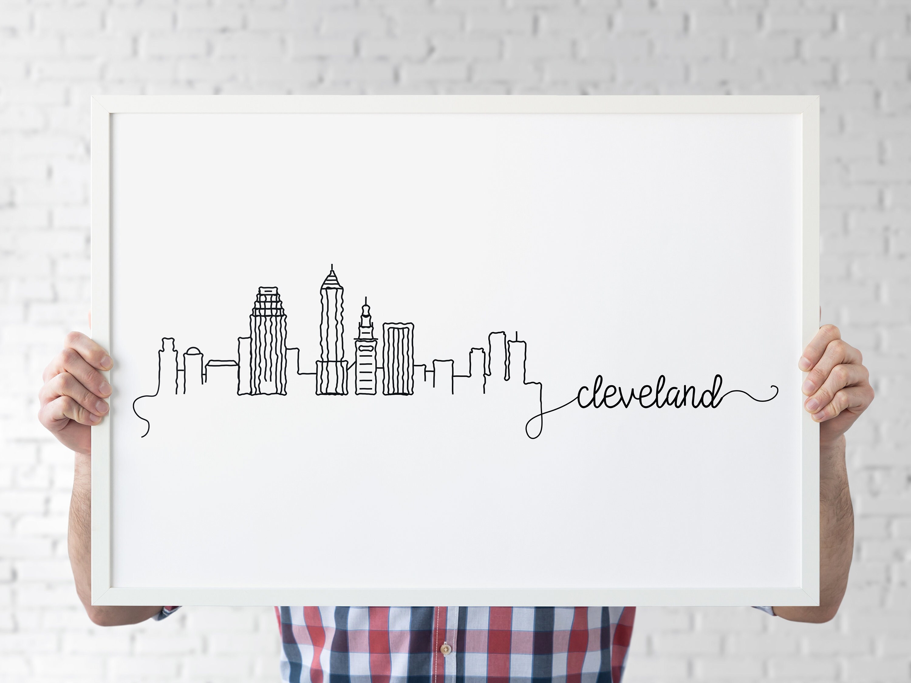 Cleveland Skyline Print, Ohio Printable Wall Decor, Cleveland Pen Line ...