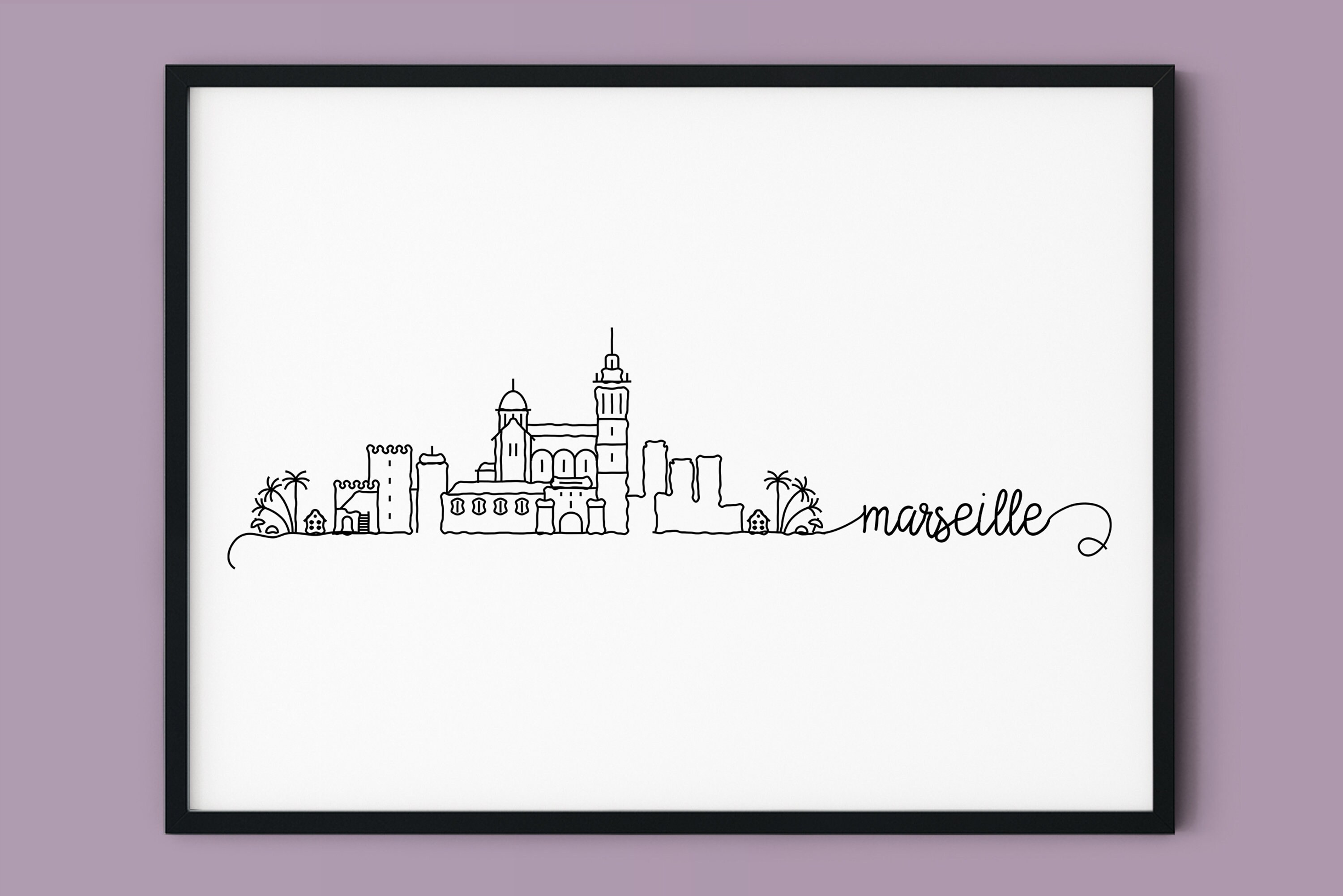 Marseille Skyline Print, France Printable Decor, Marseille Pen Line ...