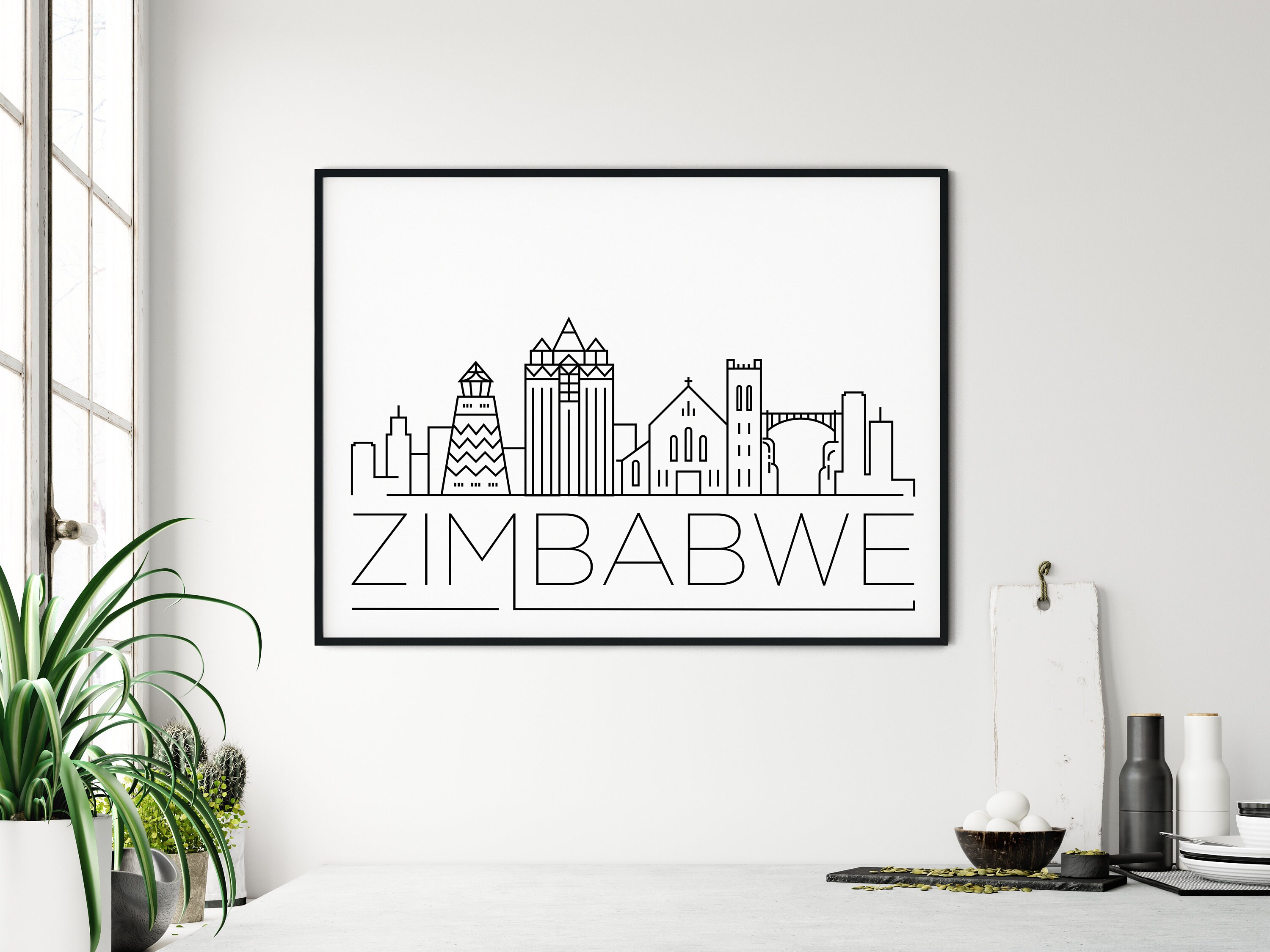 Zimbabwe Skyline Print Harare Printable Zimbabwe Landmark - Etsy