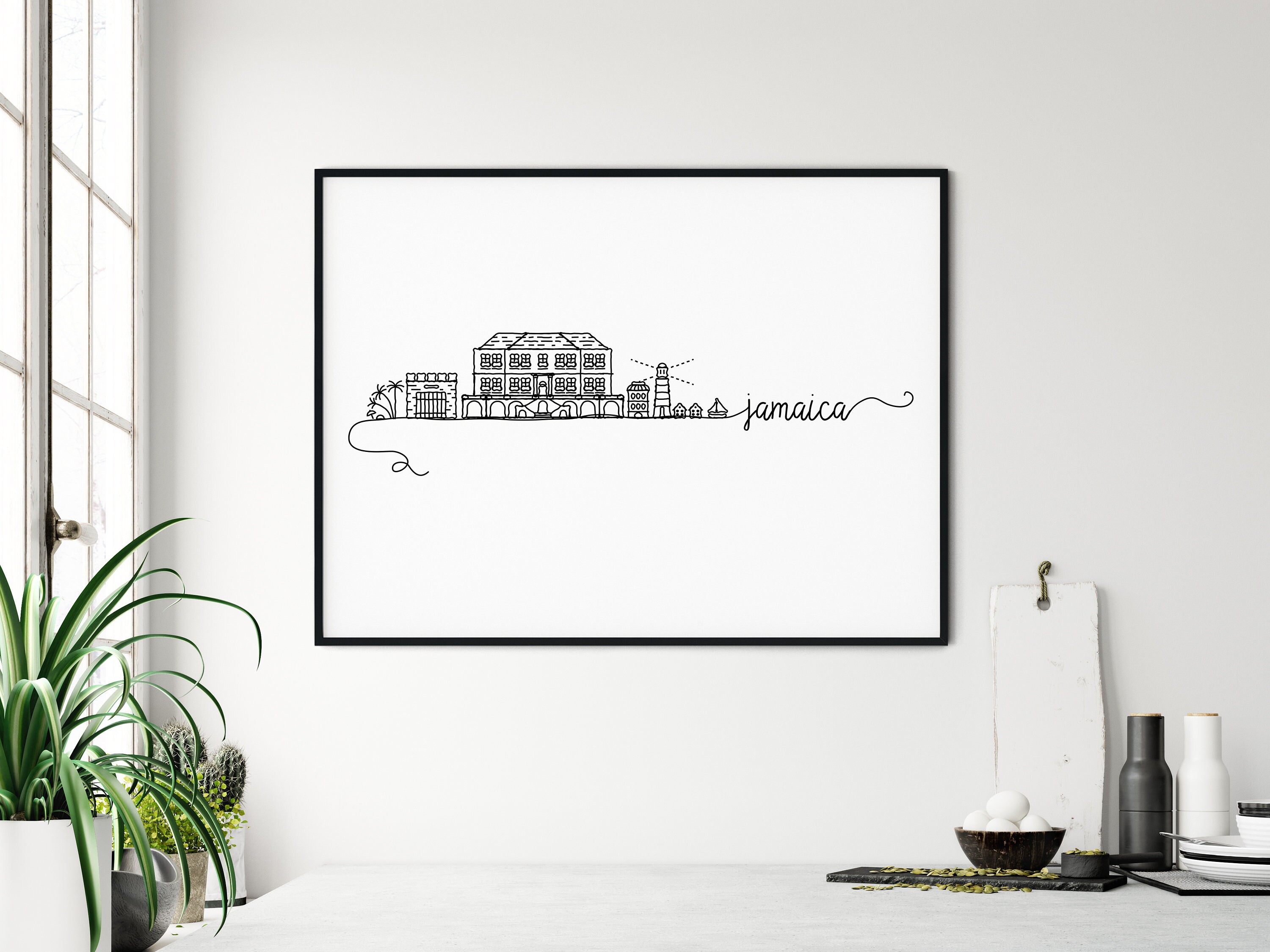 Jamaica Skyline Print, Kingston Printable Decor, Jamaica Pen Line Print ...