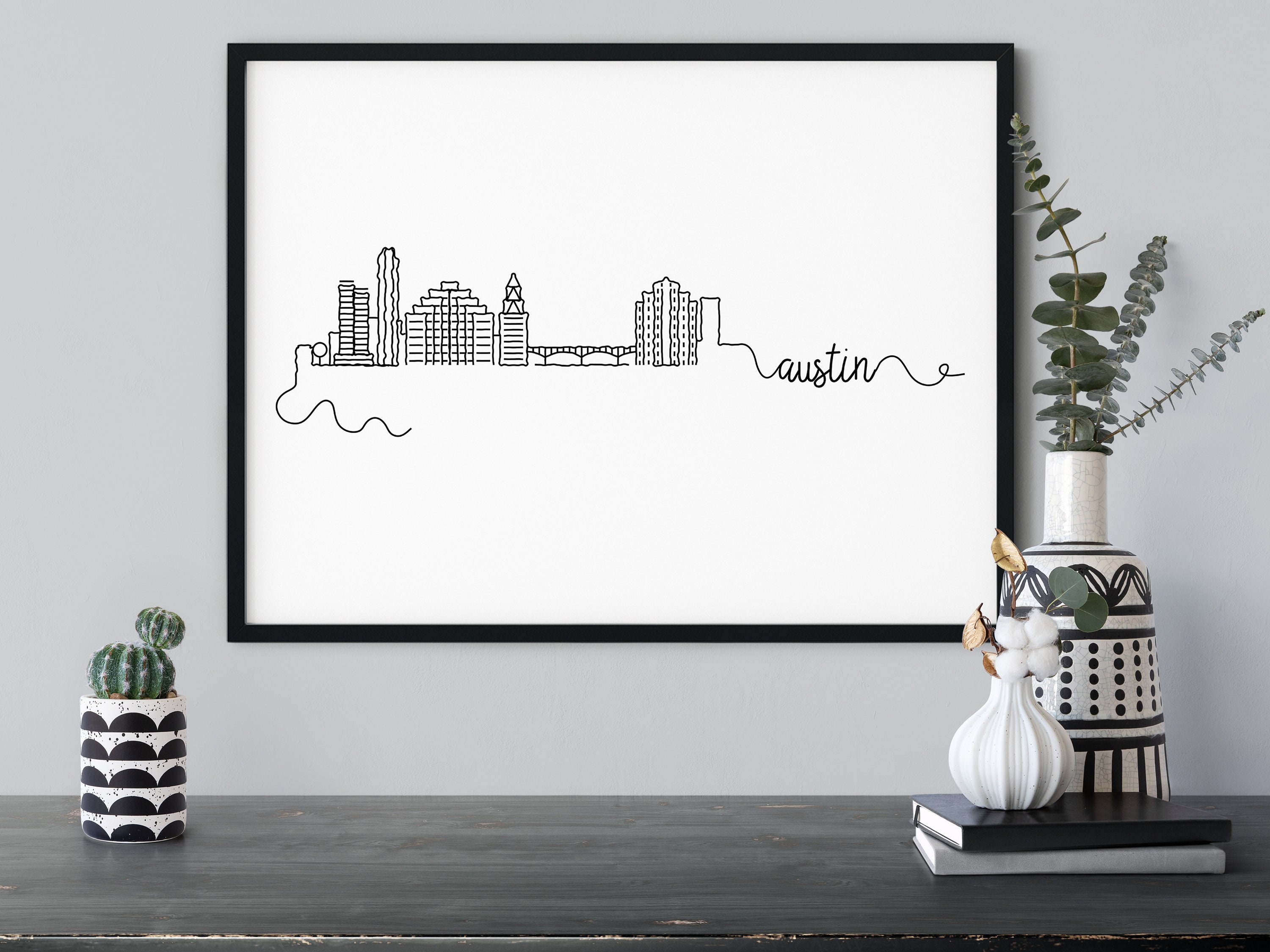 Austin Skyline Print, Texas Printable Wall Decor, U.S. States Pen Line ...