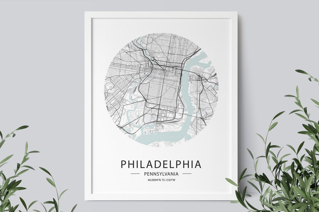Philadelphia Map Print, Pennslyvania Map Poster, Philadelphia Street ...