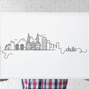 Chile Skyline Print, Chile Printable Wall Decor, Chile Pen Line Print ...
