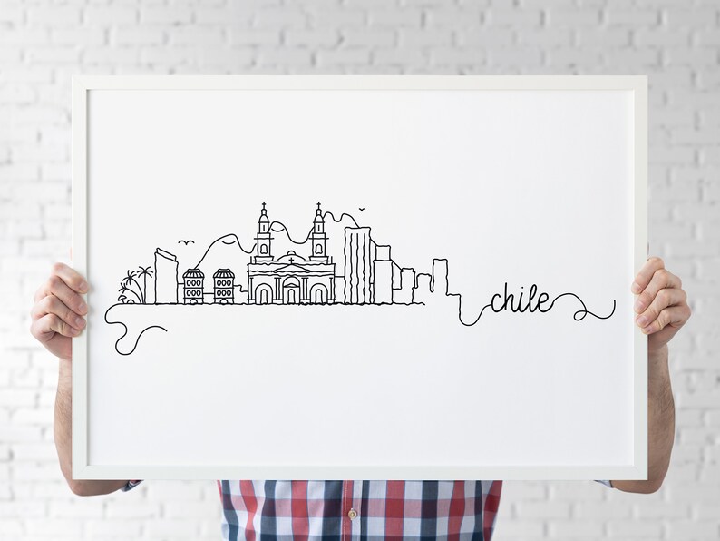 Chile Skyline Print, Chile Printable Wall Decor, Chile Pen Line Print ...