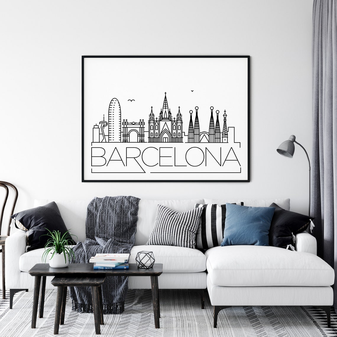 Barcelona Skyline Print, Spain Printable, Barcelona Poster, Barcelona ...