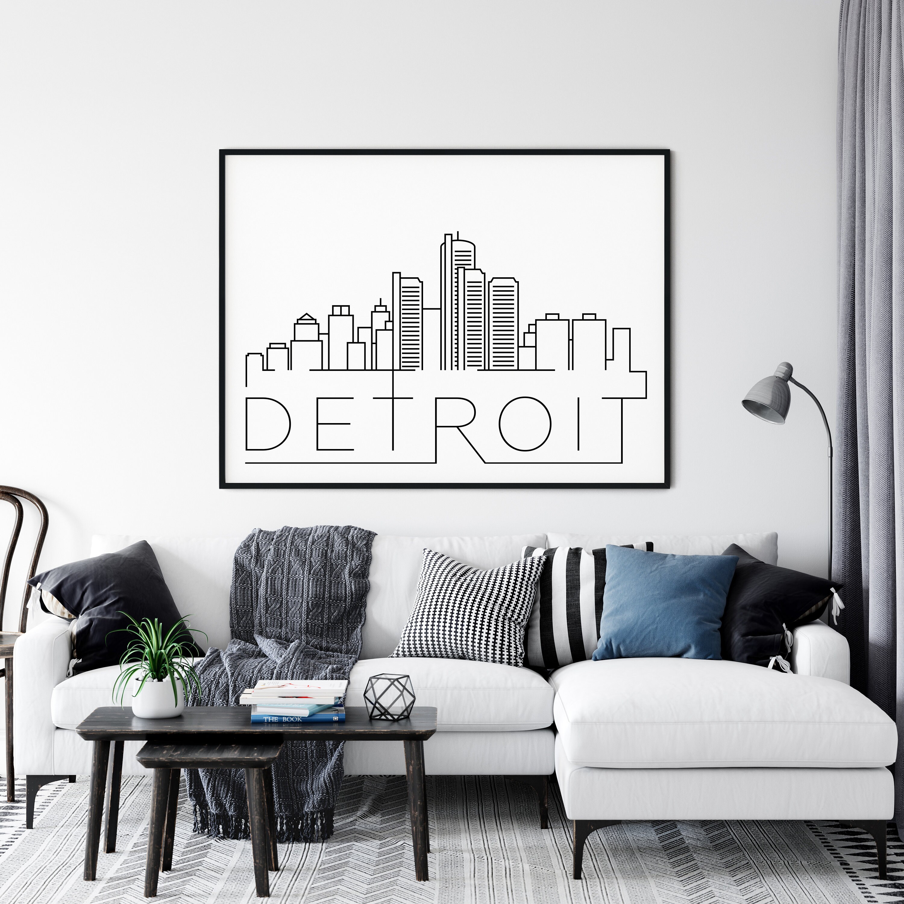 Detroit Skyline Print, Michigan Printable, Detroit Poster, Detroit City ...
