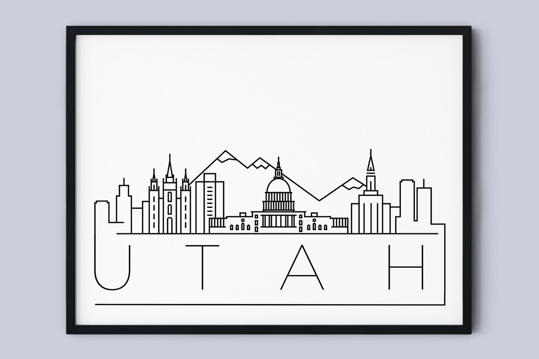 Utah Skyline Print, Utah Black White Wall Art, Utah Printable Decor ...