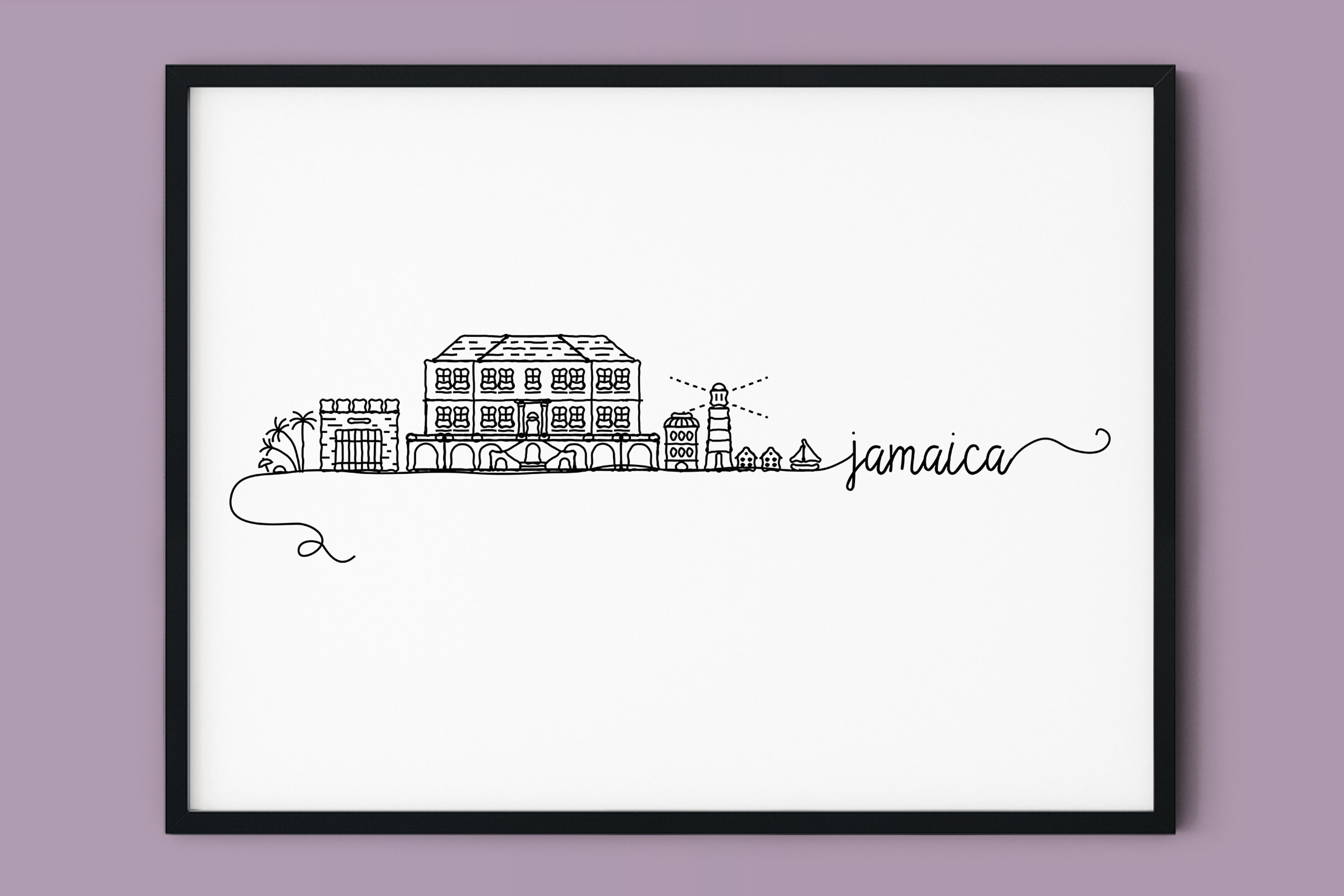 Jamaica Skyline Print, Kingston Printable Decor, Jamaica Pen Line Print ...