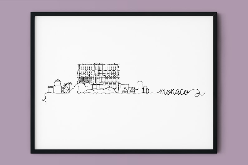 Monaco Skyline Print, Monaco Printable Decor, Monaco Pen Line Print ...