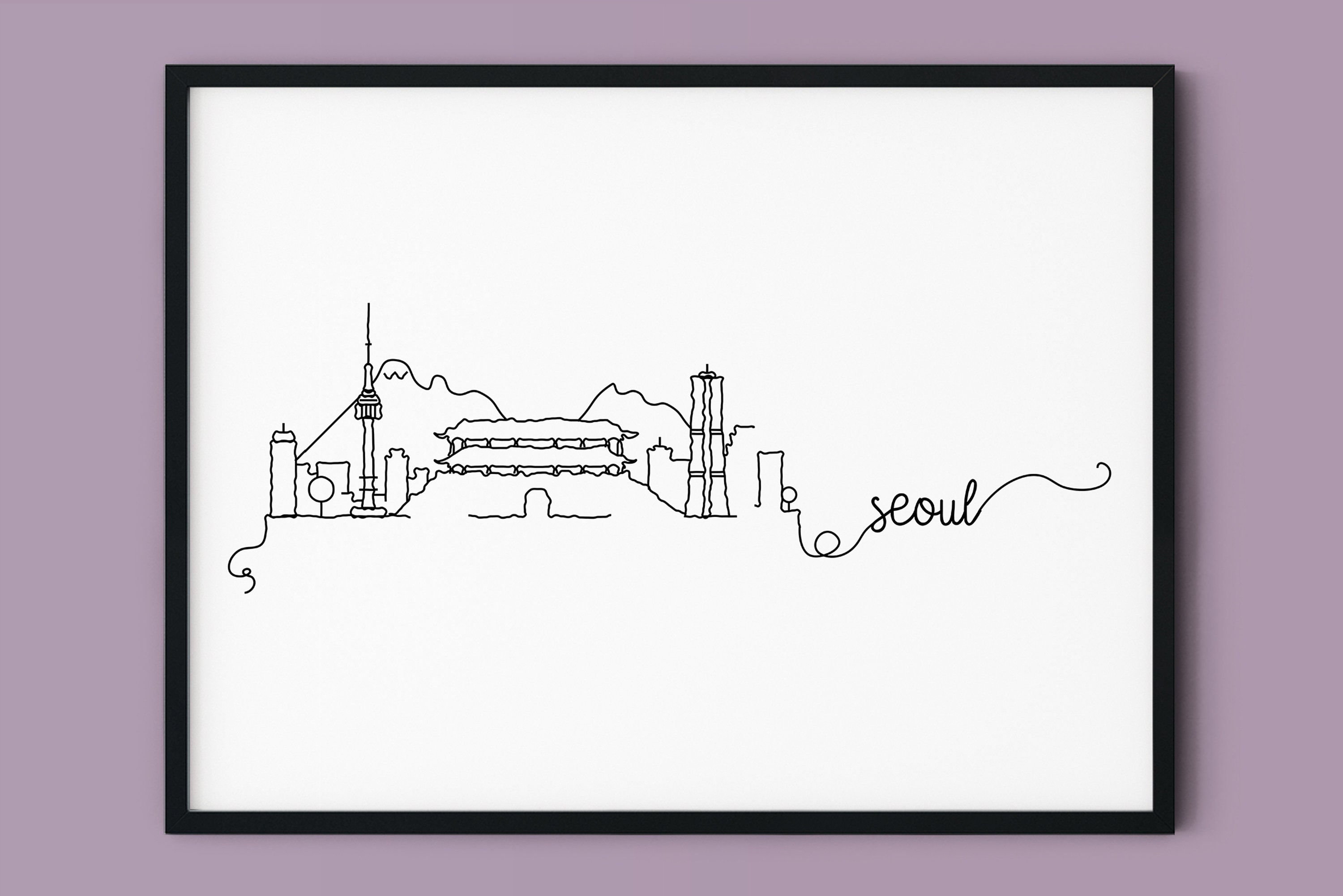 Seoul Skyline Print, South Korea Printable Decor, Seoul Pen Line Print ...