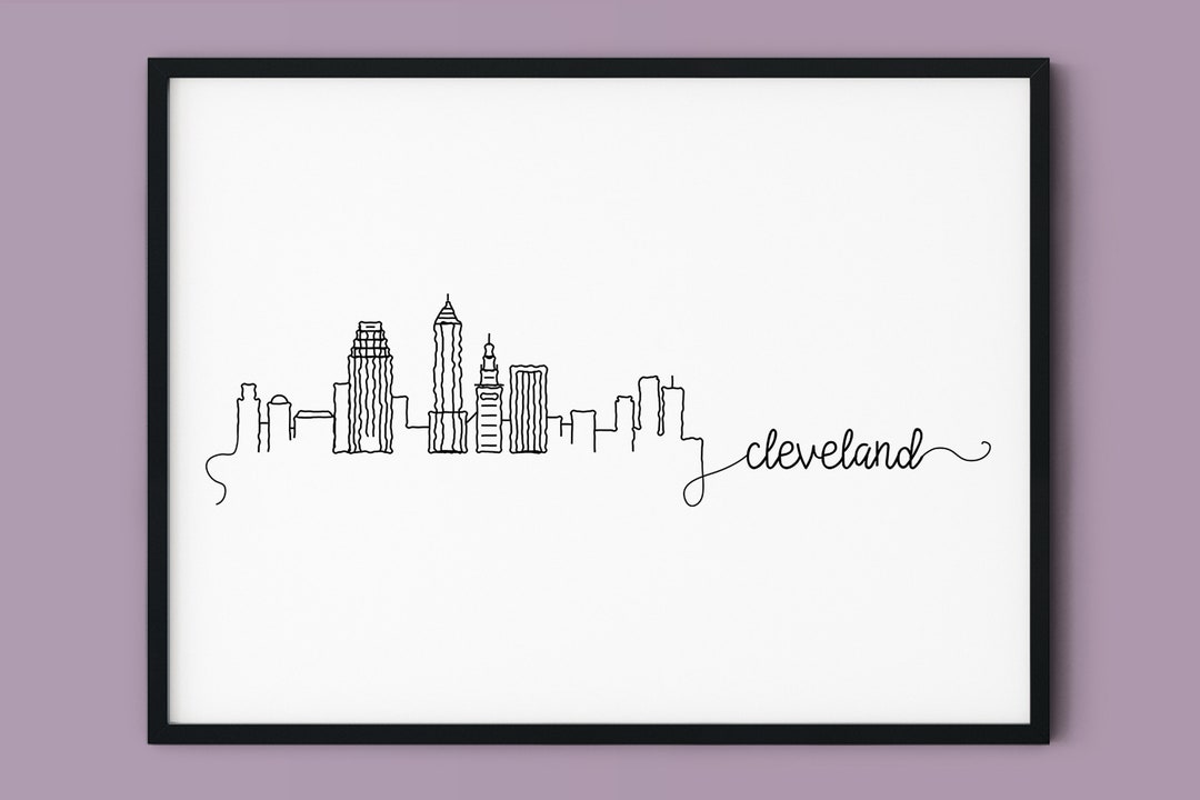 Cleveland Skyline Print, Ohio Printable Wall Decor, Cleveland Pen Line ...