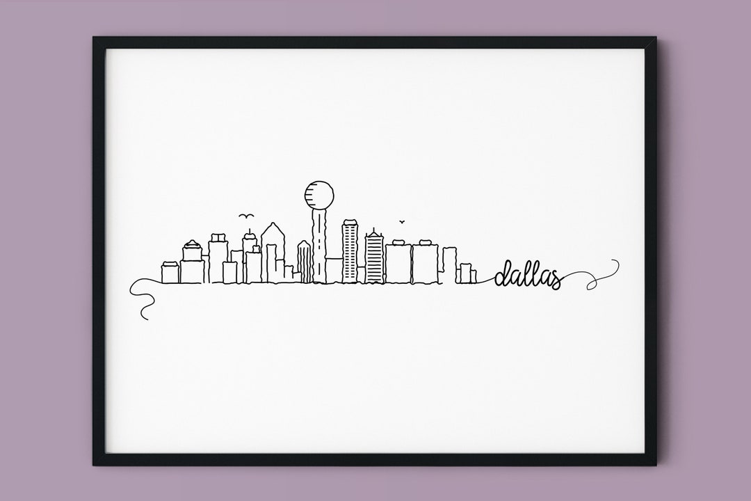 Dallas Skyline Print, Texas Printable Wall Decor, Dallas Pen Line Print ...