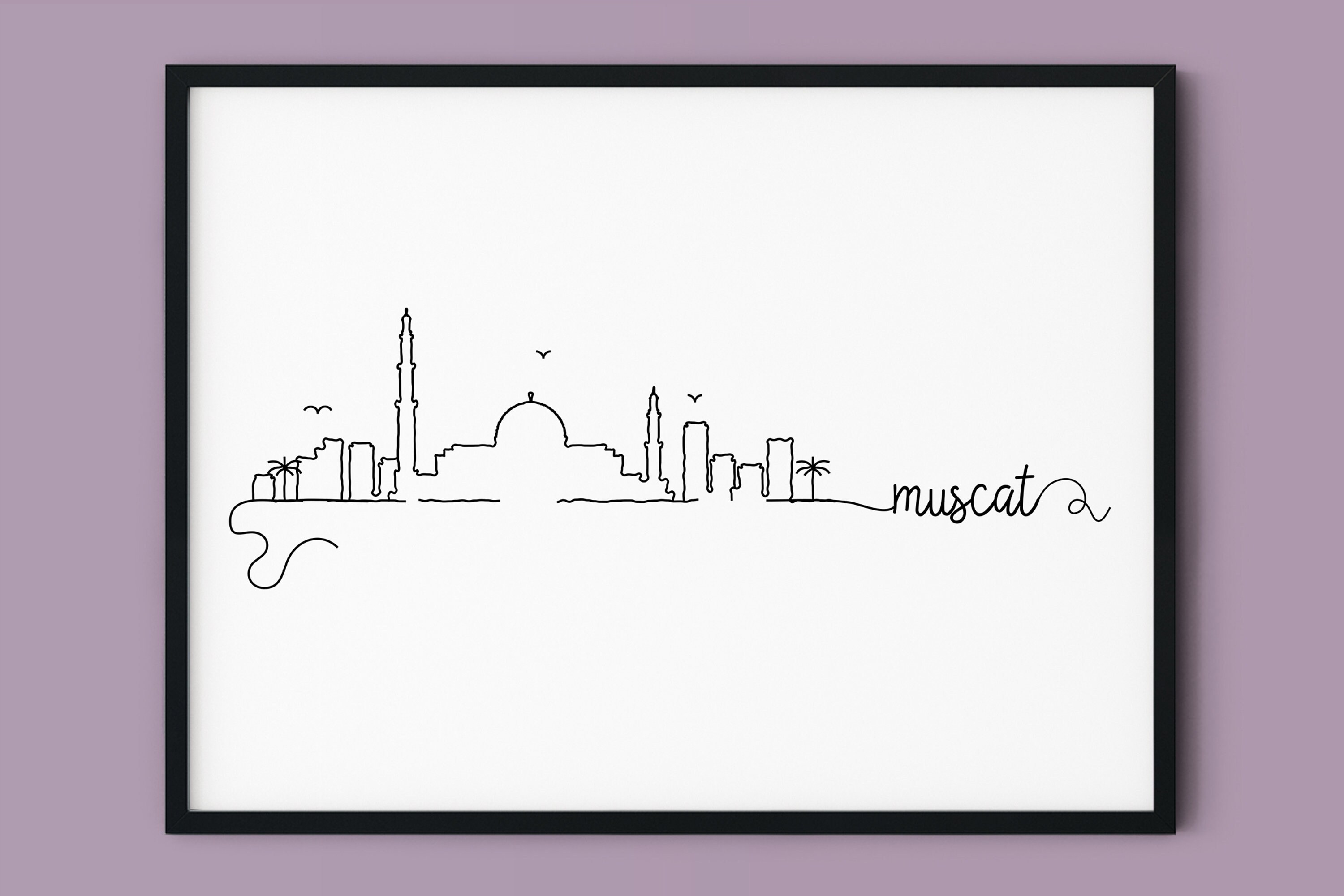 Muscat Skyline Print, Oman Printable Decor, Muscat Pen Line Print ...