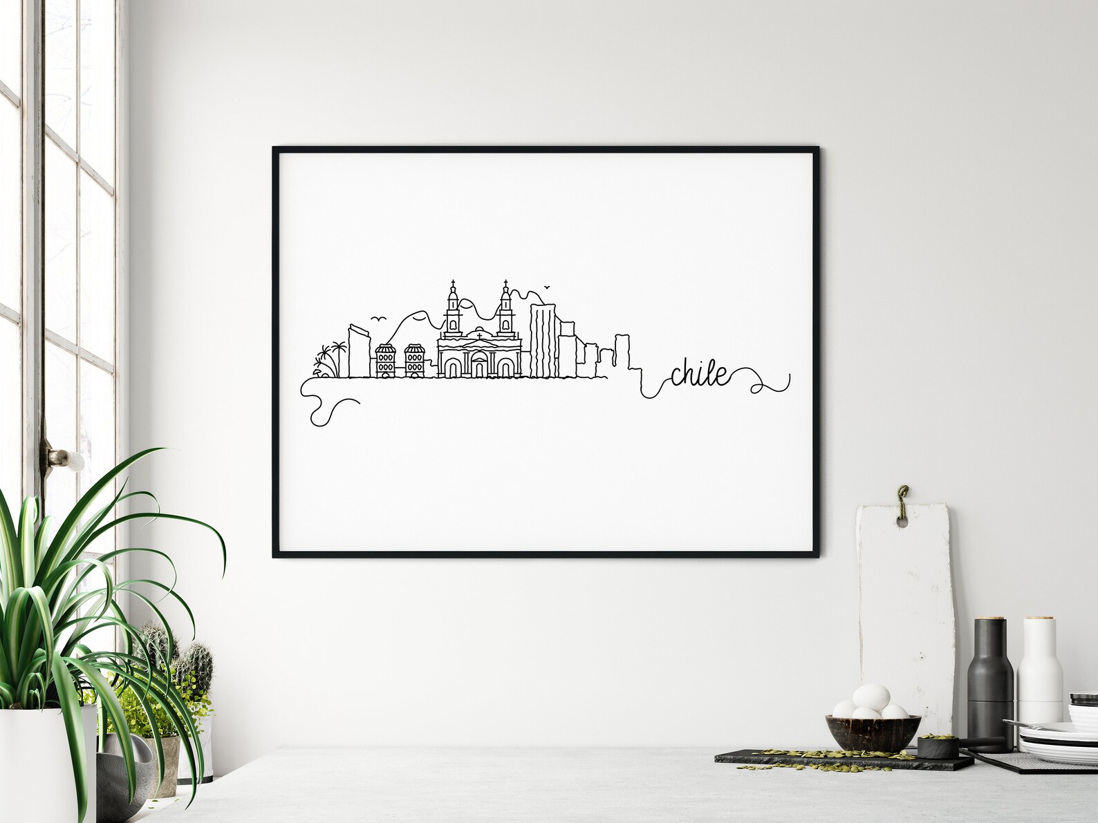 Chile Skyline Print, Chile Printable Wall Decor, Chile Pen Line Print ...