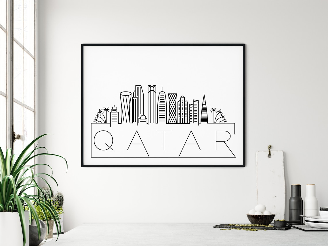 Qatar Skyline Print, Qatar Printable, Doha Poster, Doha City Print ...