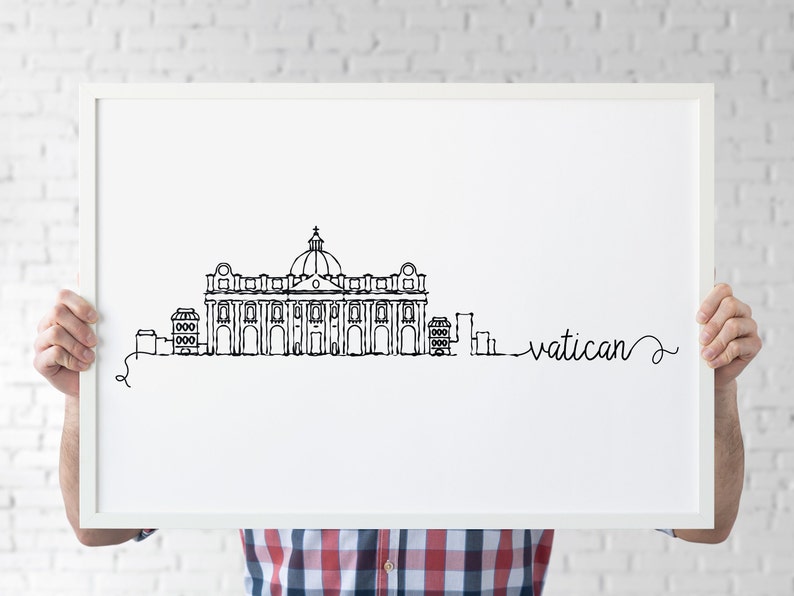 Vatican Skyline Print, Vatican Printable Decor, Vatican Pen Line Print ...