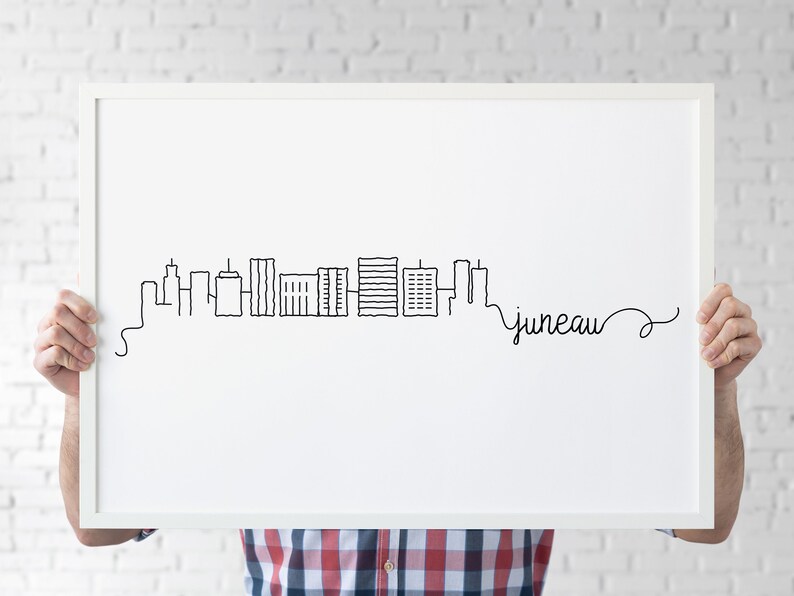 Juneau Skyline Print, Alaska Printable Decor, Juneau Pen Line Print ...