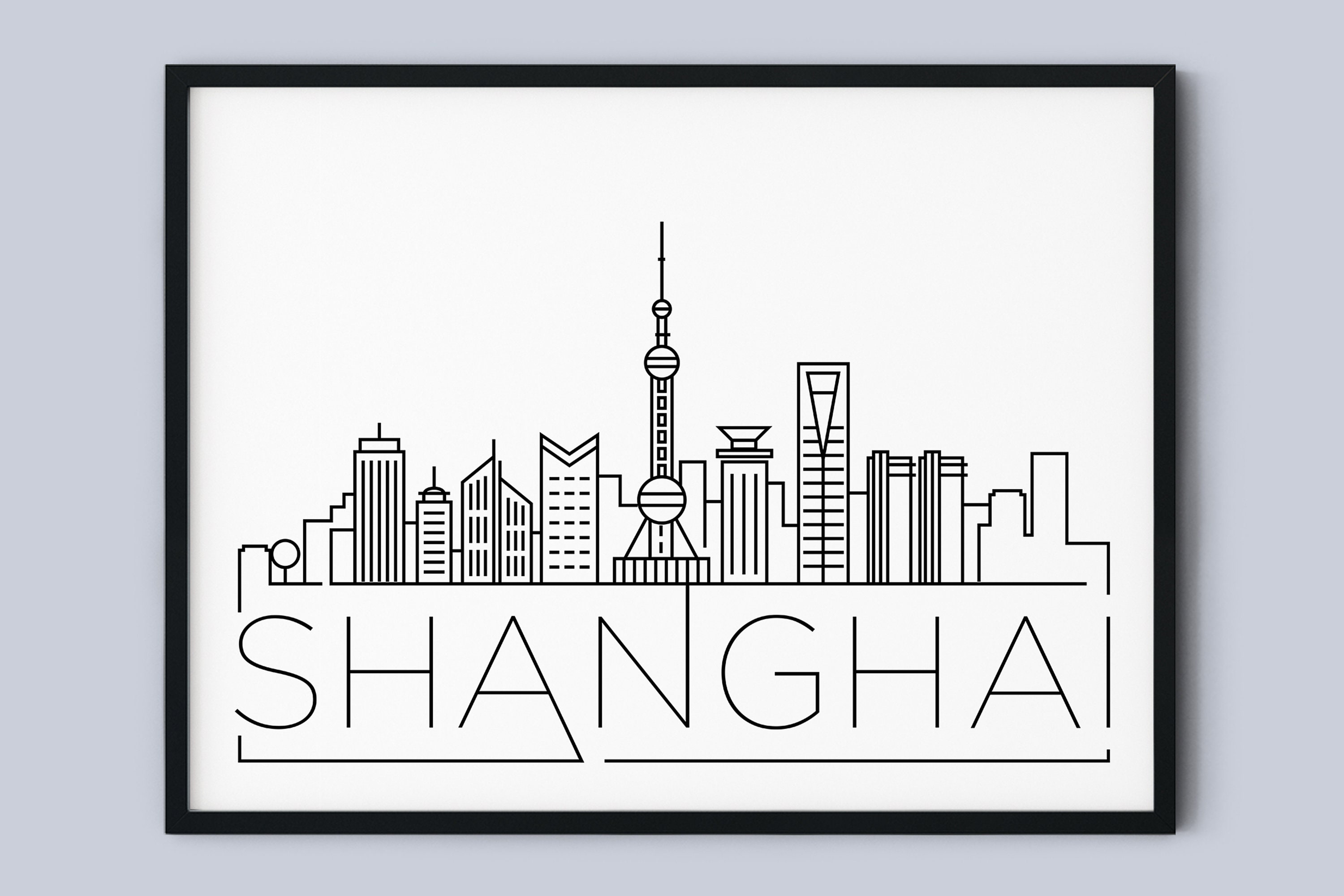 Shanghai Skyline Print, China Printable, Shanghai Landmark Poster ...