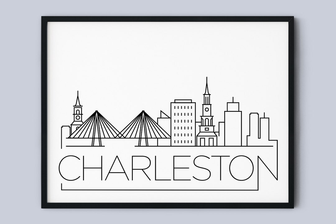 Charleston Skyline Print, South Carolina Printable, Charleston Poster ...