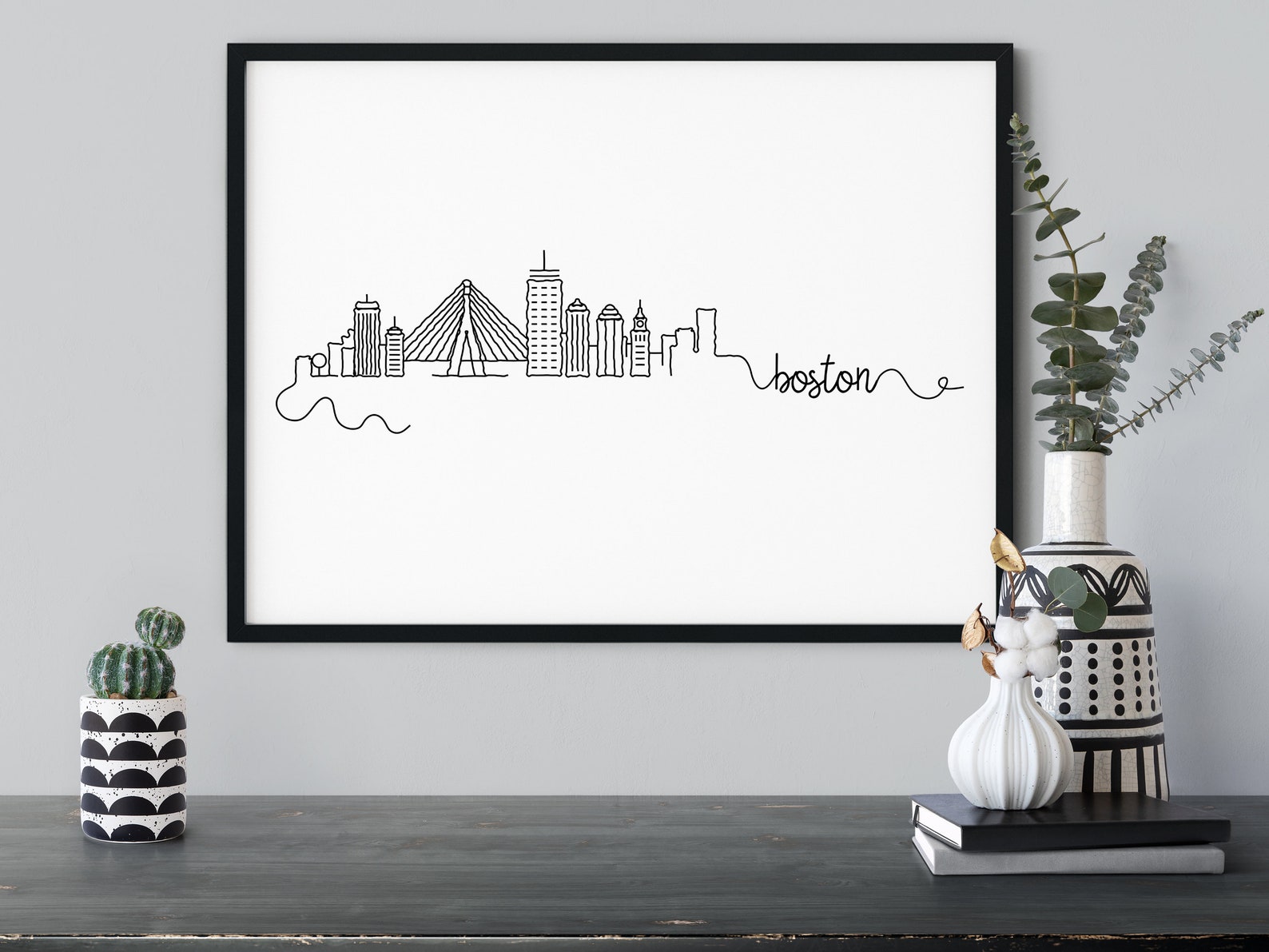 Boston Skyline Print, Massachusetts Printable Wall Decor, Boston Pen ...