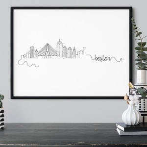 Boston Skyline Print, Massachusetts Printable Wall Decor, Boston Pen ...