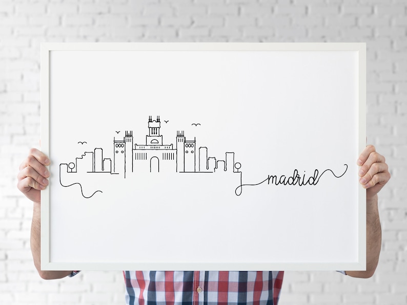 Madrid Skyline Print, Spain Printable Decor, Madrid Pen Line Print ...
