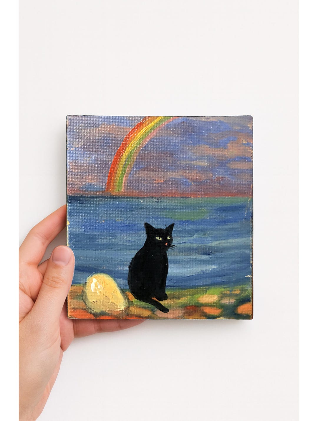 Mini Black Cat Oil Painting, Original Small Cat Art on Canvas - Etsy