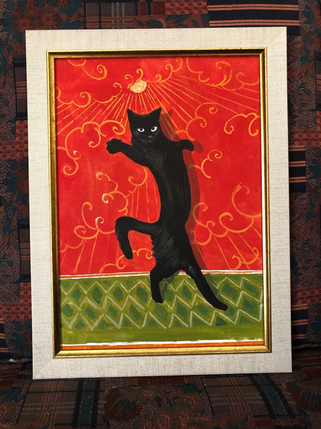 Cat Painting Original Oil Painting Wall Art Dancer Black Cat, Red ...